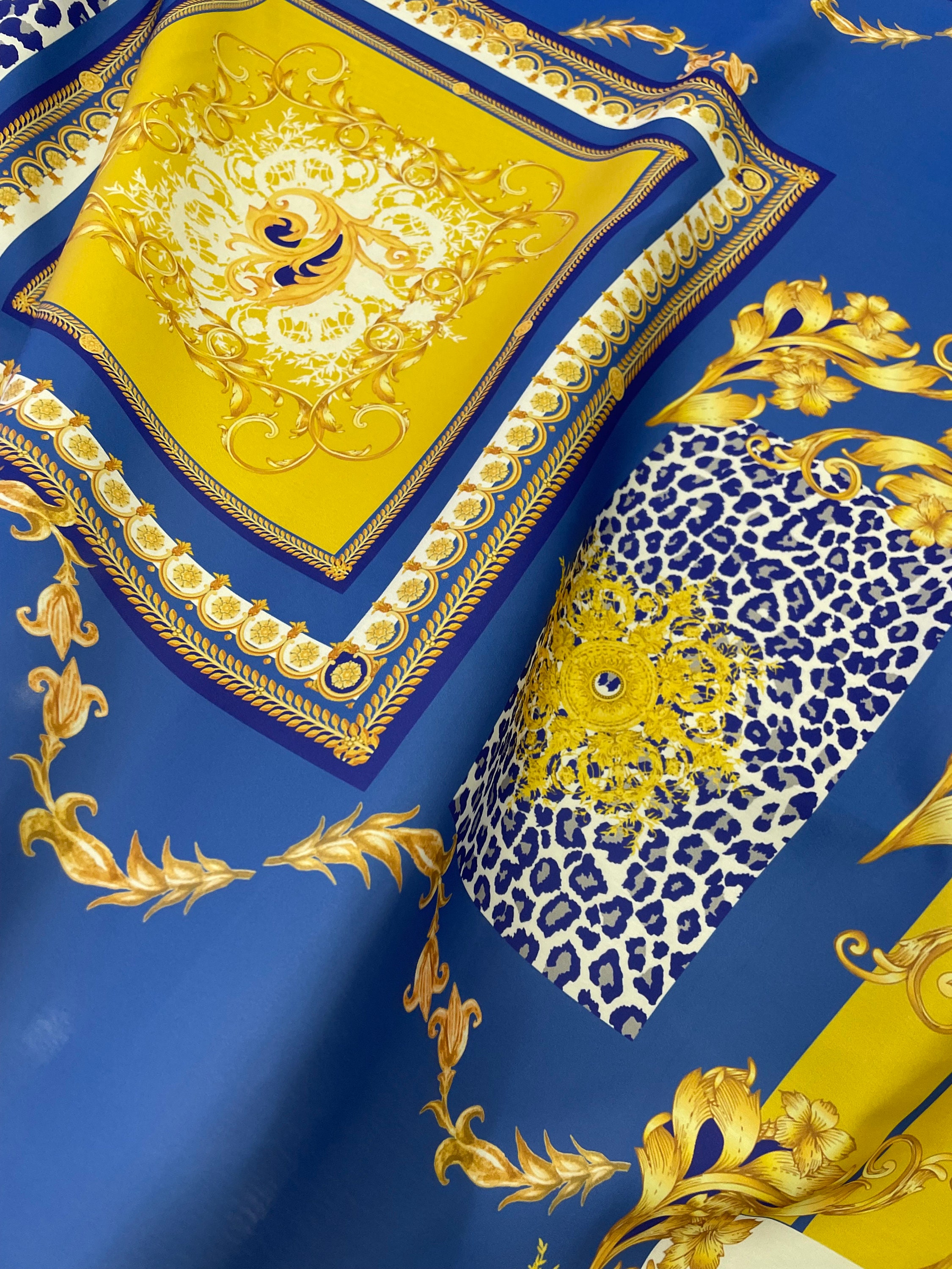 Baroque Gold Pattern Silky Satin Fabric: Designer Dressmaking Material ...