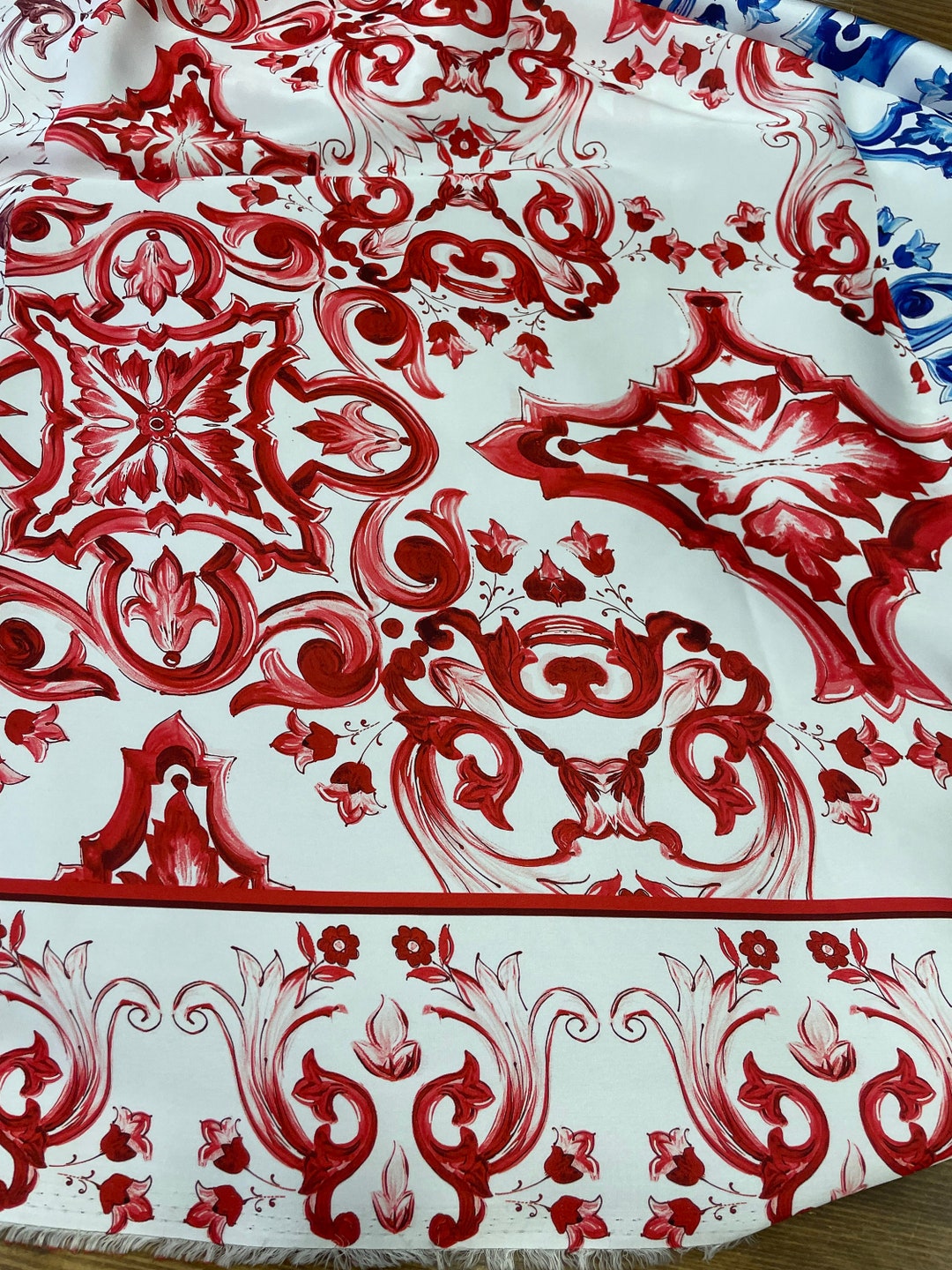 Majolica Red Color Crepe Fabric& Exclusive Pattern -printed on the ...