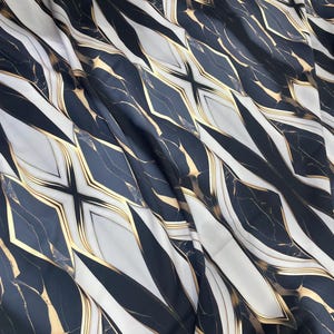 Golden Marble Silky Satin Fabric: Black & Gold Dress Material - Etsy