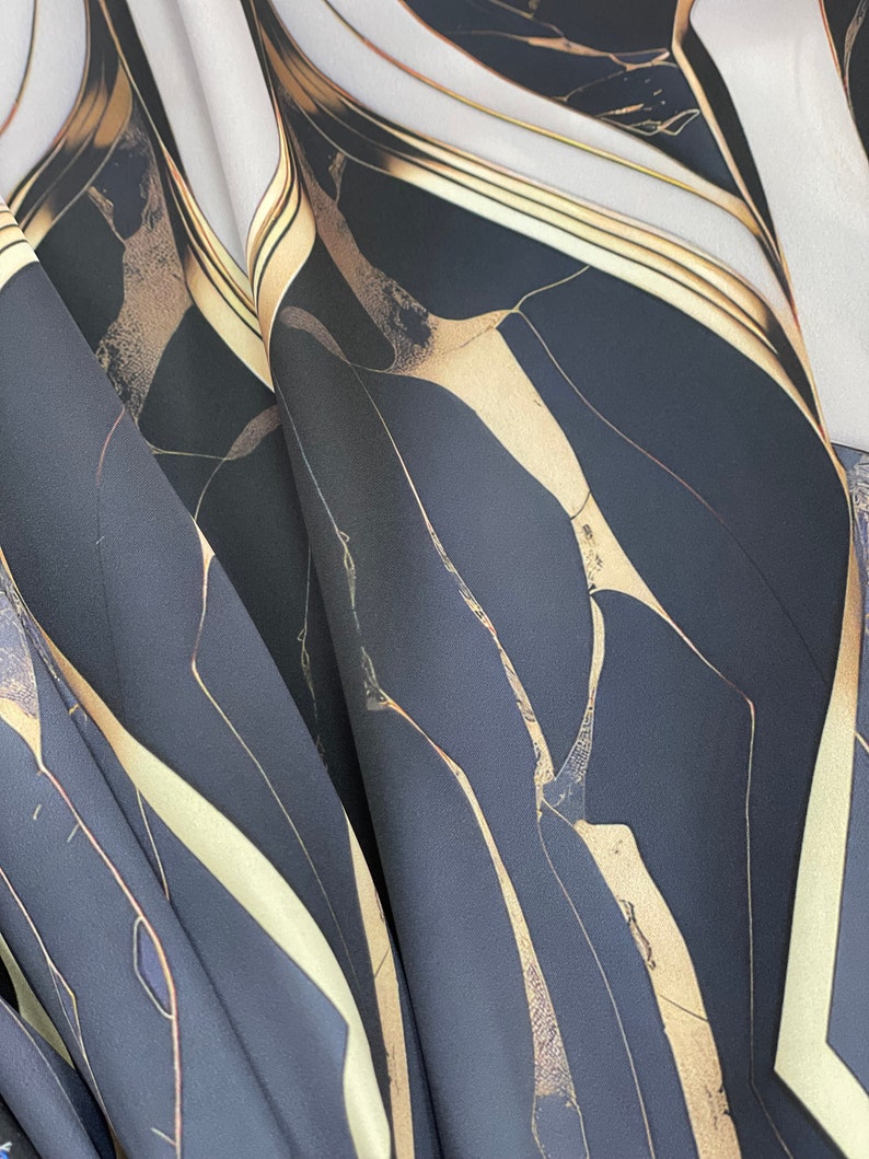Golden Marble Silky Satin Fabric: Black & Gold Dress Material - Etsy