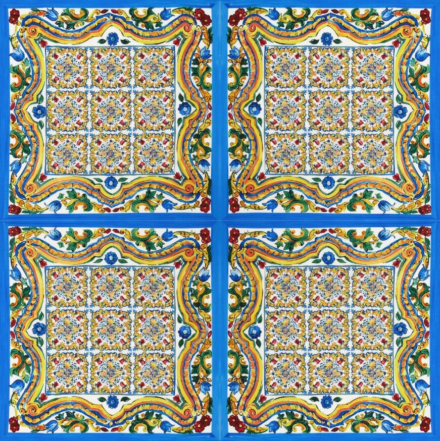 Majolica Sicilian Panel Pattern Silky Satin Fabric-digital Print is ...