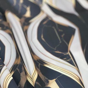 Golden Marble Silky Satin Fabric: Black & Gold Dress Material - Etsy