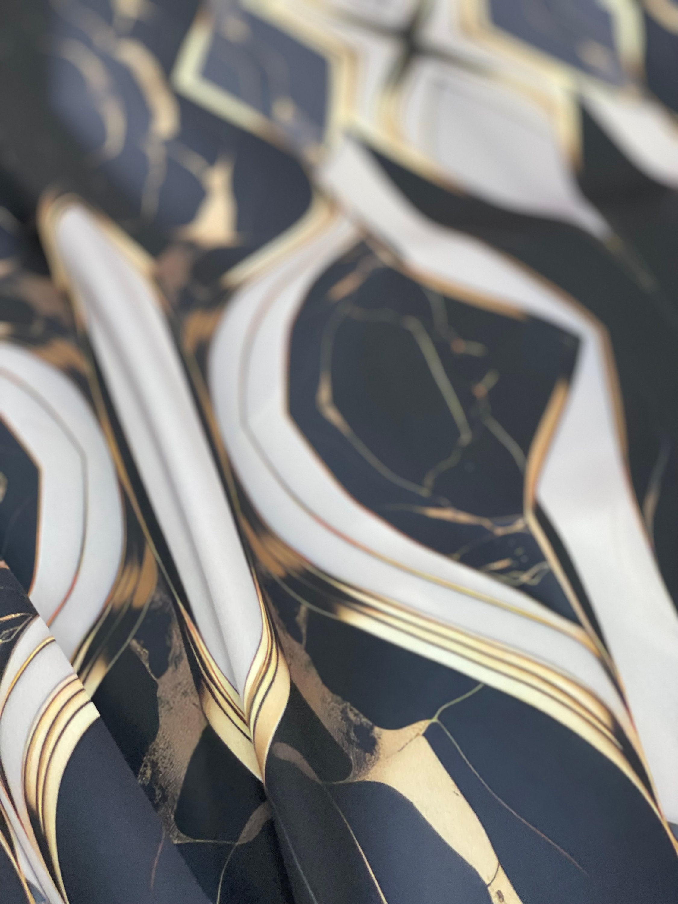 Golden Marble Silky Satin Fabric: Black & Gold Dress Material - Etsy