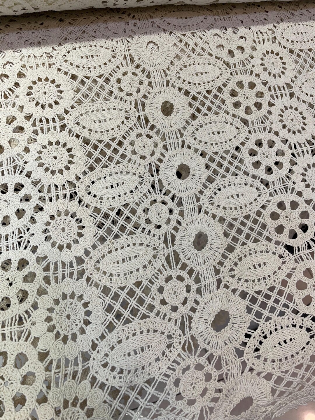Cream Crochet Cotton Lace Fabric: Soft Knit for Apparel, Home Decor - 1 ...