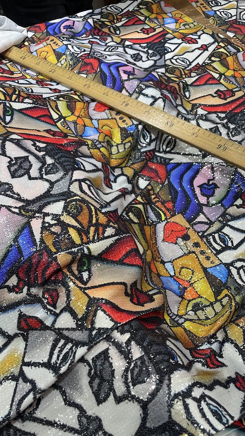 Sequin Abstract Face Fabric: Flexible Vivid Colors Evening Dress ...