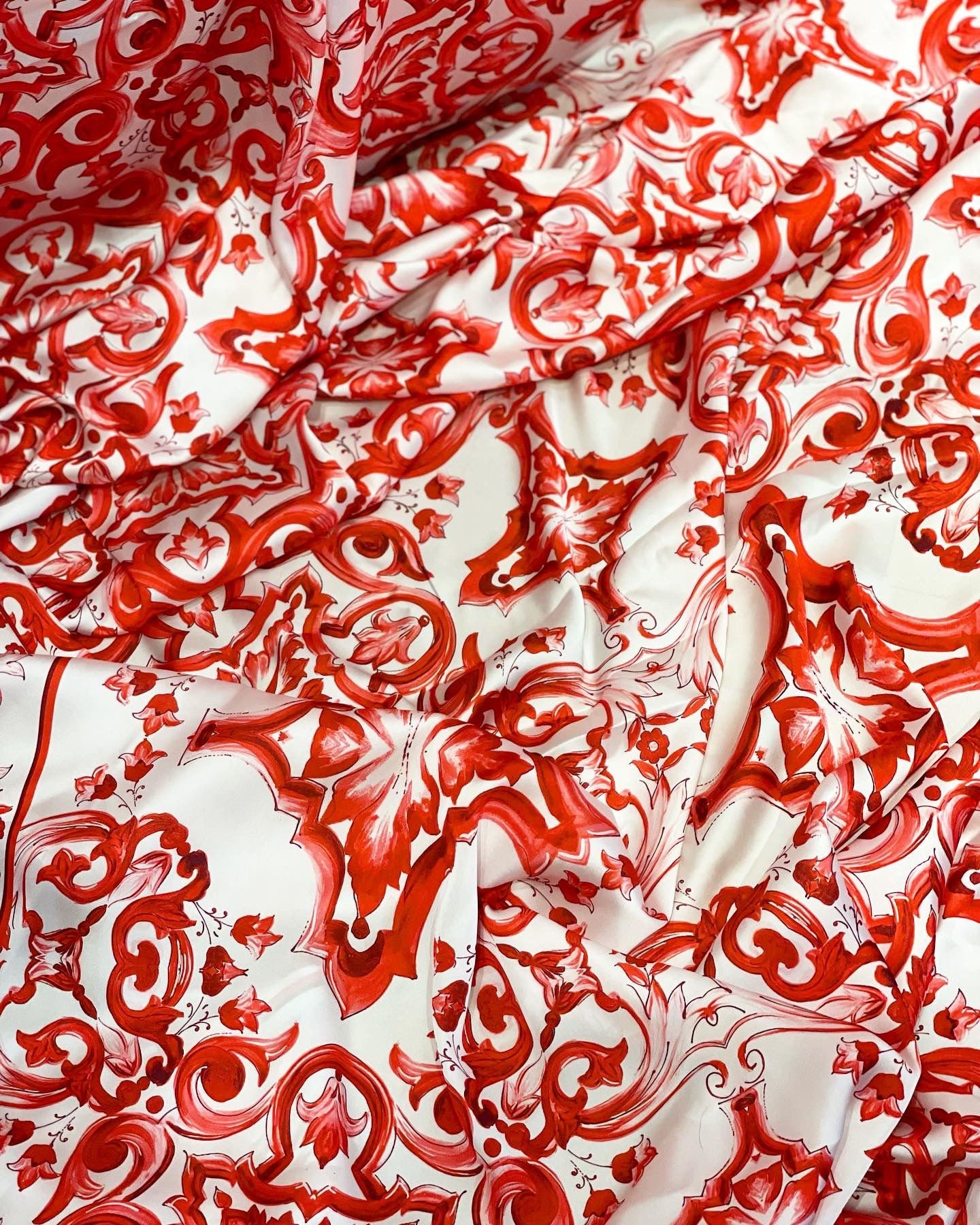 Majolica Red Color Crepe Fabric& Exclusive Pattern printed on - Etsy