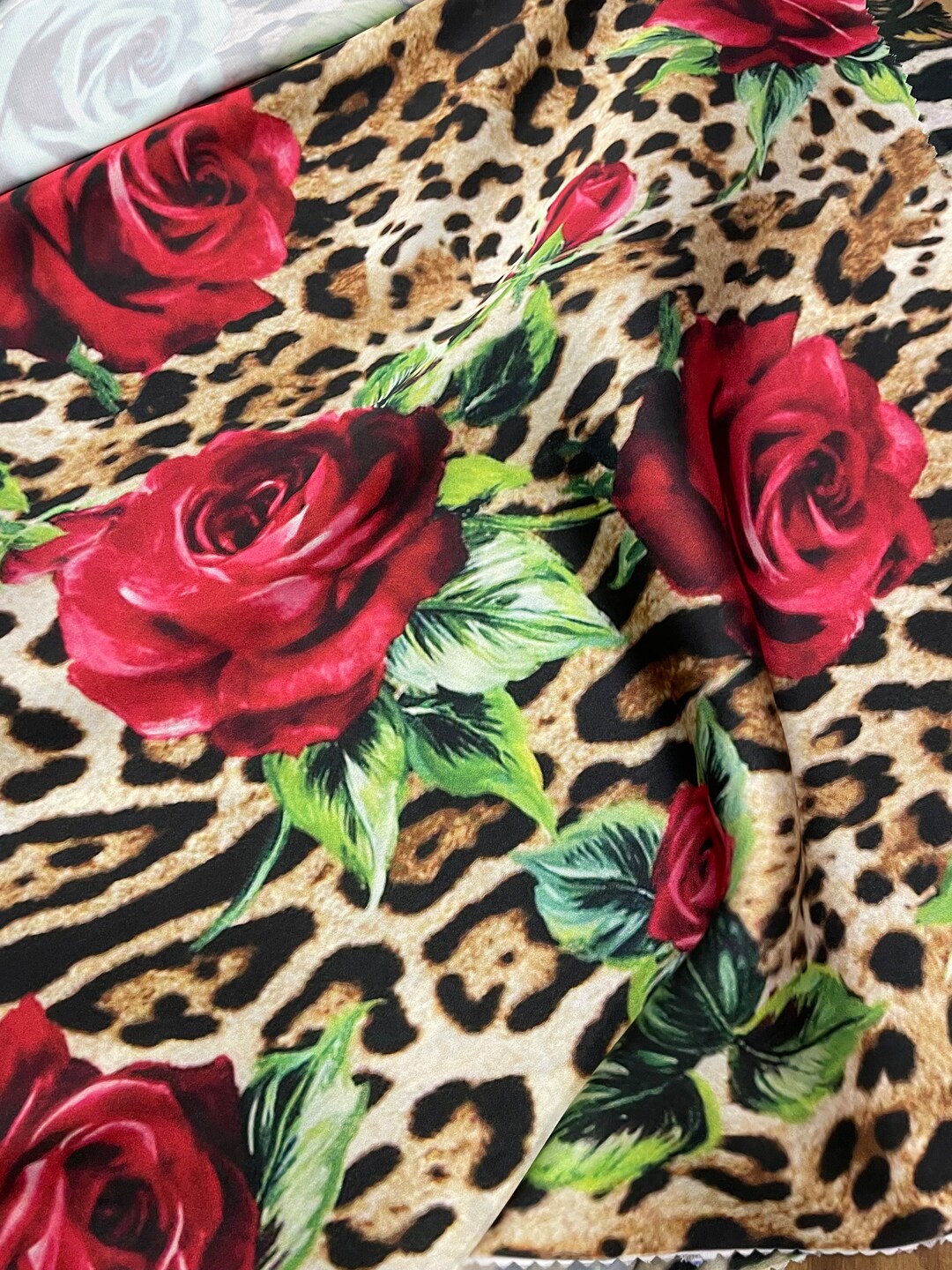 Leopard Roses Pattern Crepe Fabric& Exclusive Pattern 5color-blue-pink ...