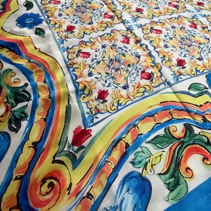 Majolica Sicilian Panel Pattern Silky Satin Fabric-digital Print is ...