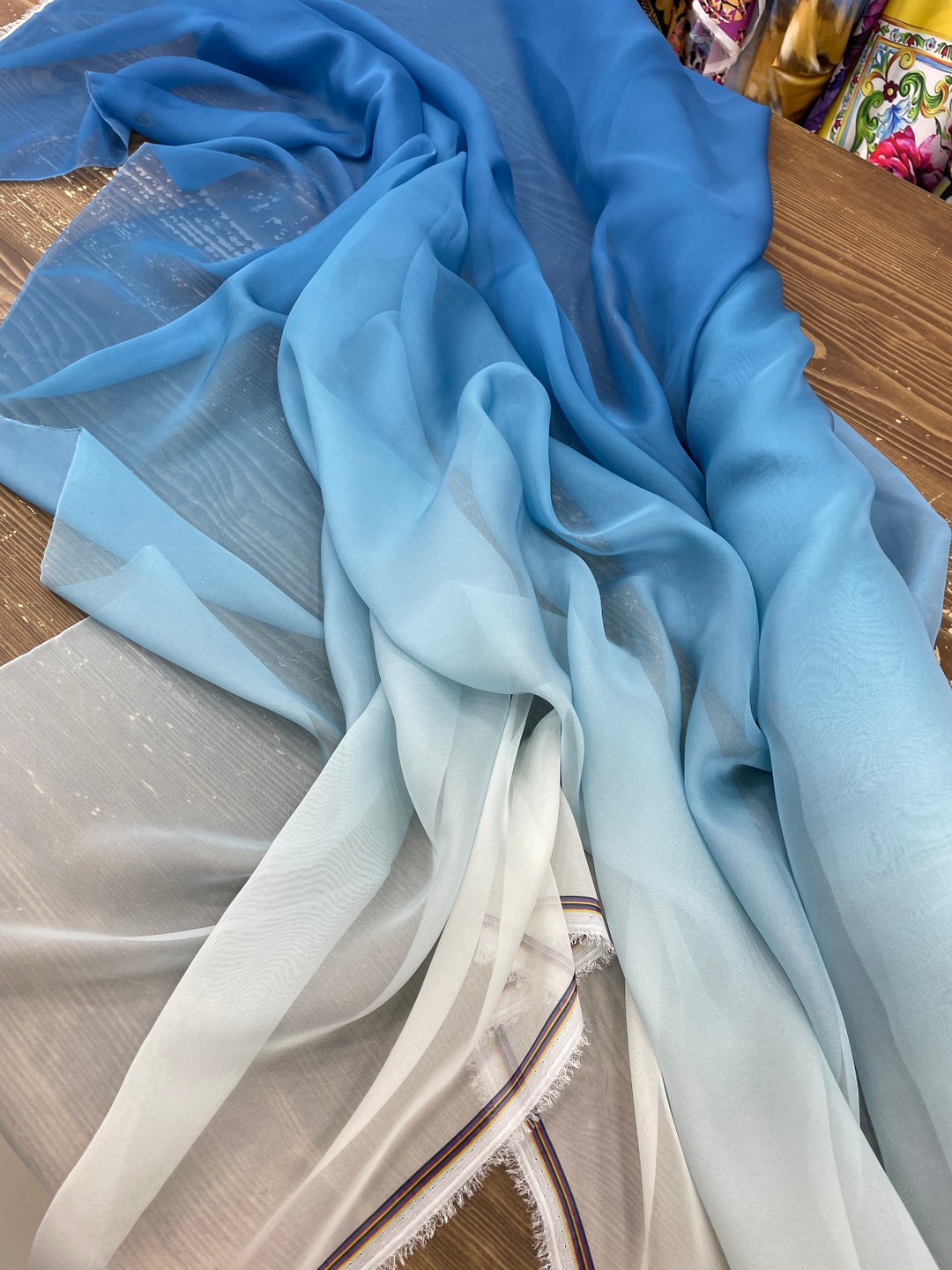 Ombre Blue Silky Chiffon Fabric by the Yard - Etsy