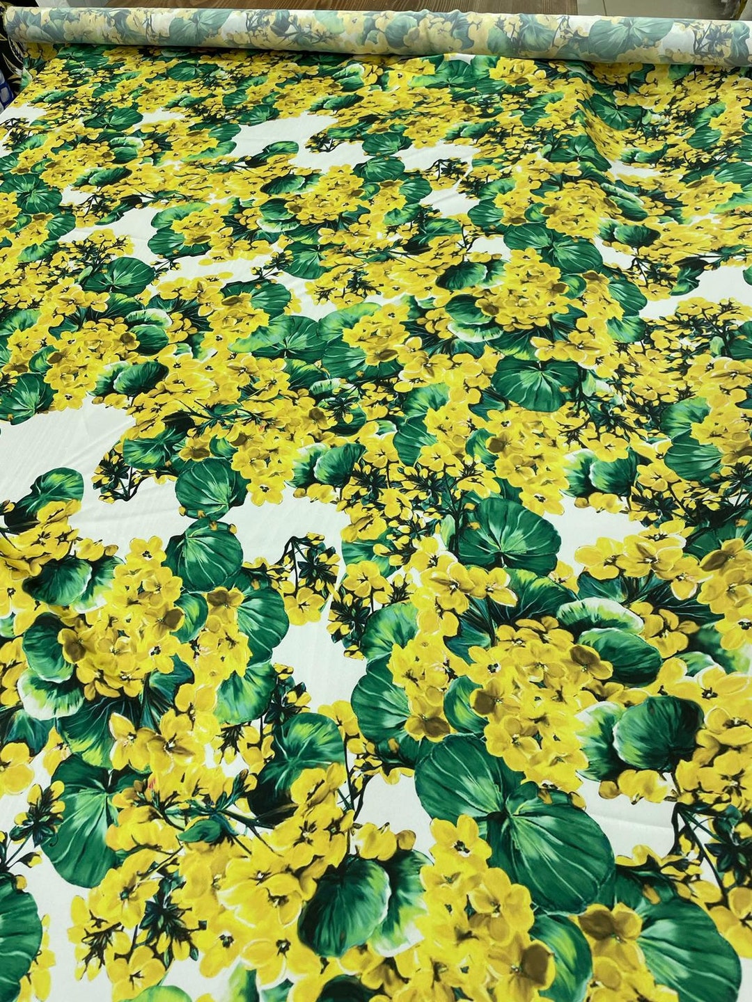 Yelow Floral Pattern Crepe Fabric-luxury Collection-(dital Printing on ...