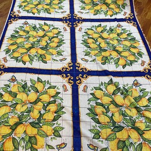 Sicilian Tile Style Pattern Linen Fabric Lemon Pattern-majolica Design ...
