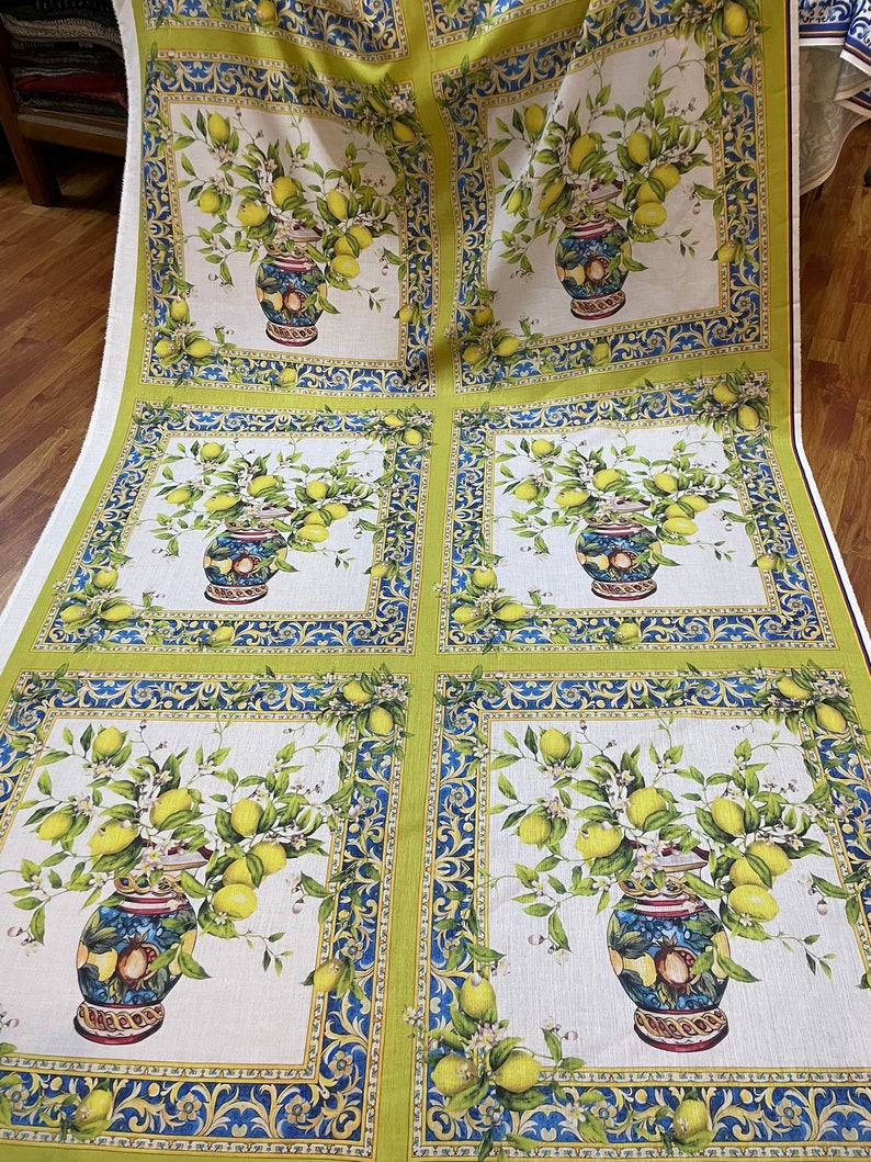 Lemon and Vase Pattern French Style Design Linen Fabric. - Etsy