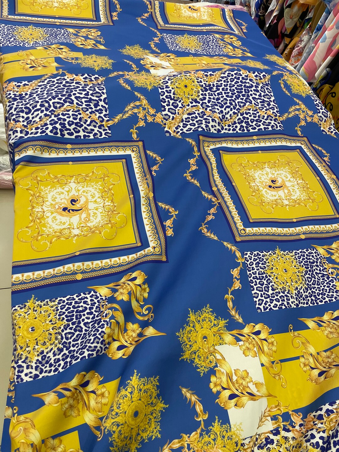Baroque Gold Pattern Silky Satin Fabric: Designer Dressmaking Material ...