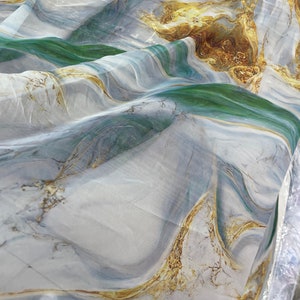 Gold Green Marble Patterned Silky Chiffon Fabric -(printed on the ...
