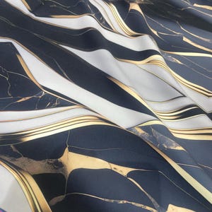 Golden Marble Silky Satin Fabric: Black & Gold Dress Material - Etsy