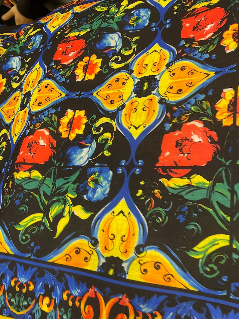 Majolica Sicilian Pattern Linen Fabric-dress-pants-skirts-pajamas-it is ...