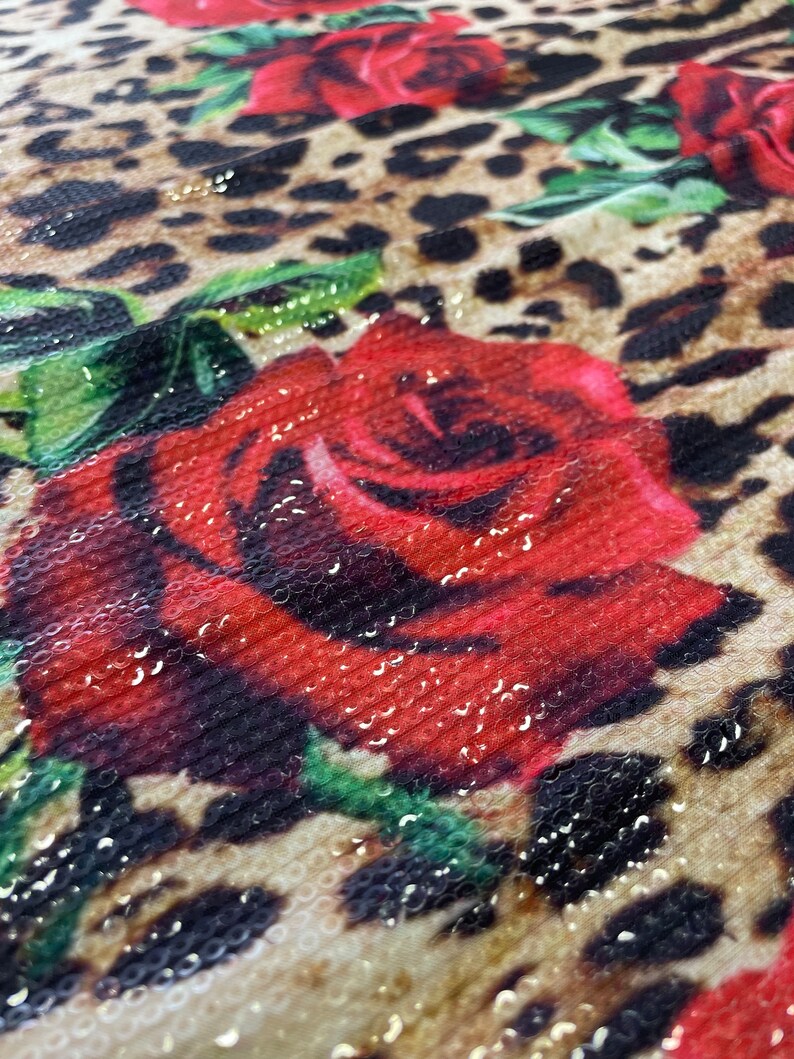 Sequin Leopard Rose Fabric: Shiny Evening Dress Material - Etsy