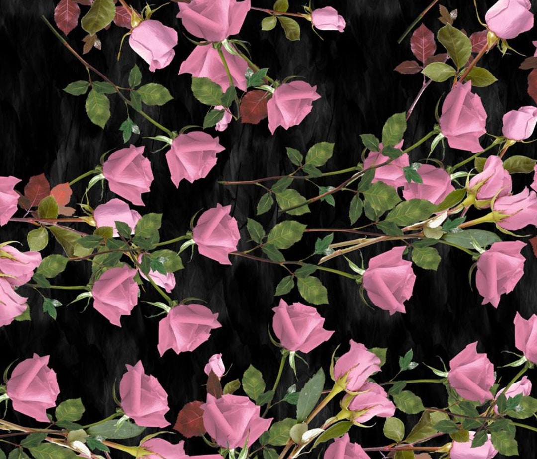 Pink Rose Silky Satin Fabric-high Quality Digital Print Pattern ...