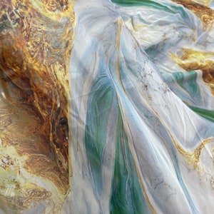 Gold Green Marble Patterned Silky Chiffon Fabric -(printed on the ...