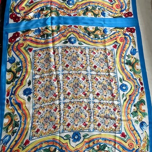 Majolica Sicilian Panel Pattern Silky Satin Fabric-digital Print is ...
