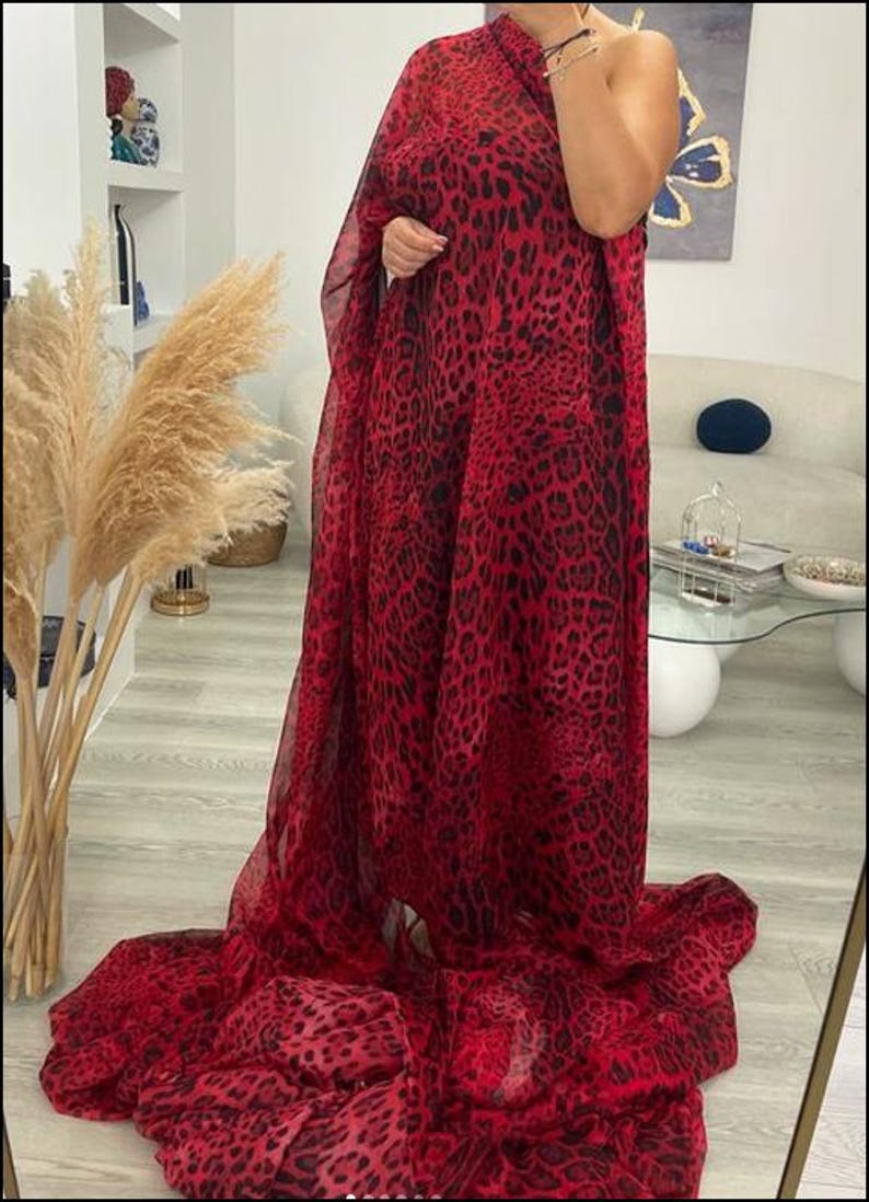 Red Leopard Crepe Fabric -(possibility of Printing on Different Fabric ...