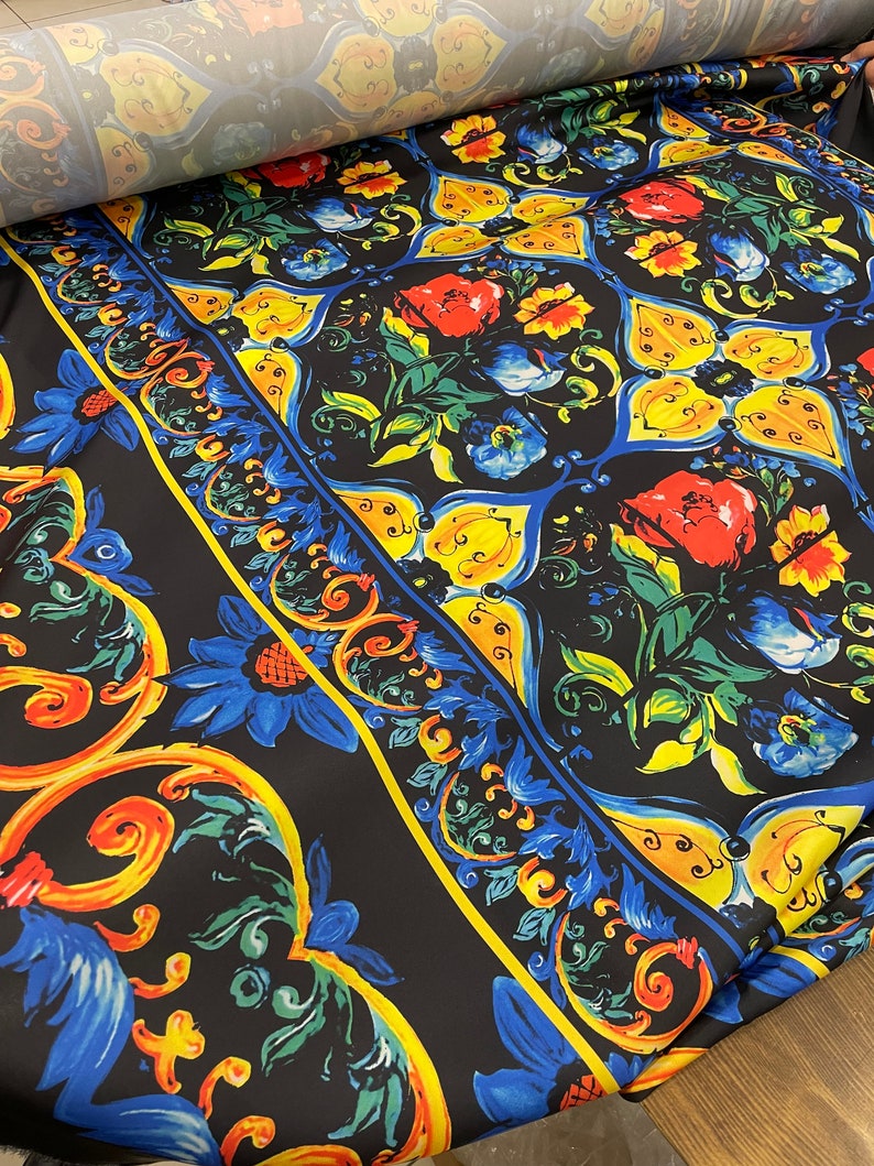 Majolica Sicilian Pattern Linen Fabric-dress-pants-skirts-pajamas-it is ...
