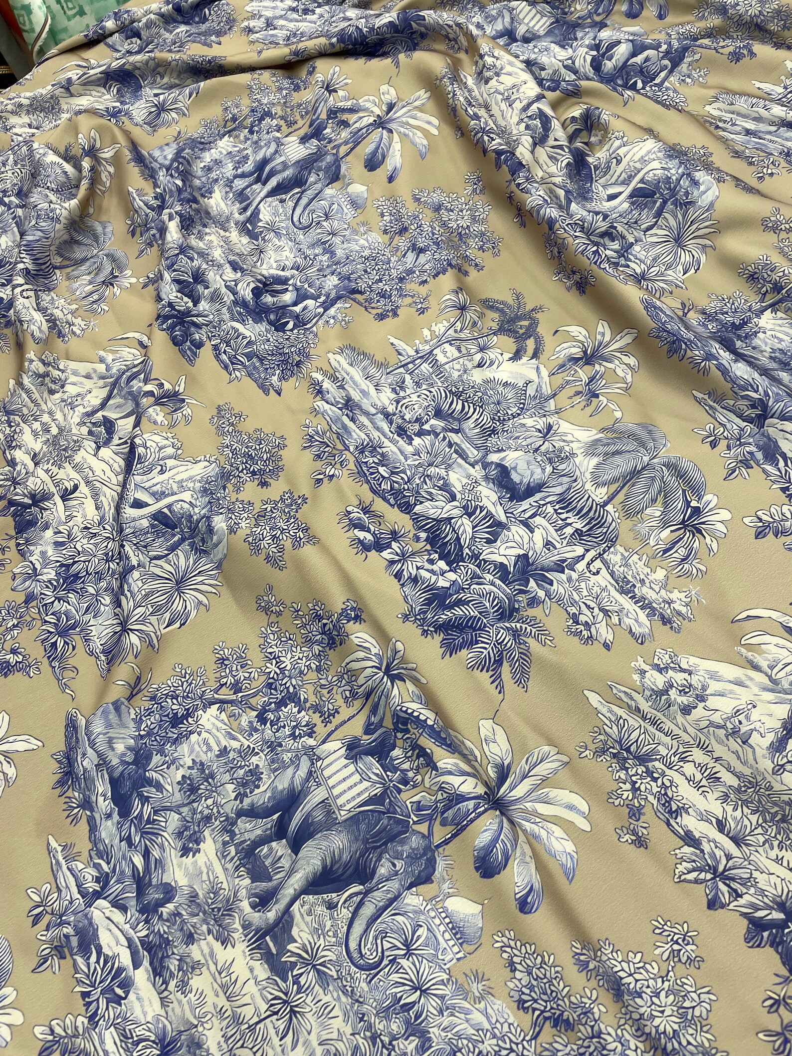 Vintage Crepe Fabric With Elephant Pattern - (option to Print on Any ...