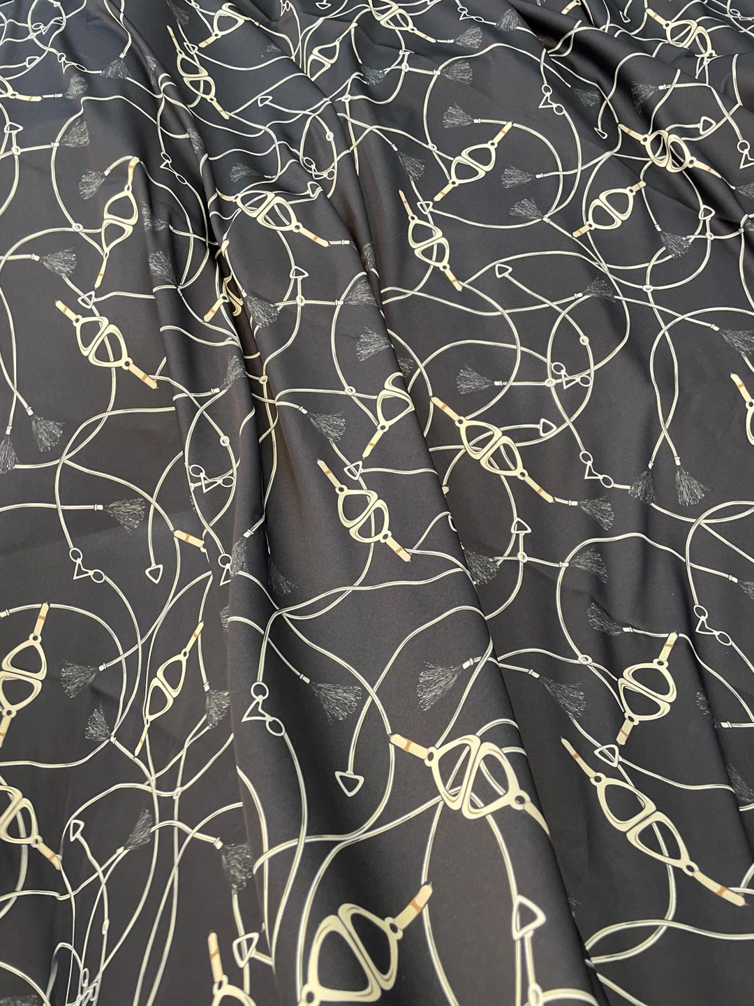 Chained Baroque Gold Pattern Silky Satin Fabric-(possibility of ...