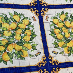 Sicilian Tile Style Pattern Linen Fabric Lemon Pattern-majolica Design ...