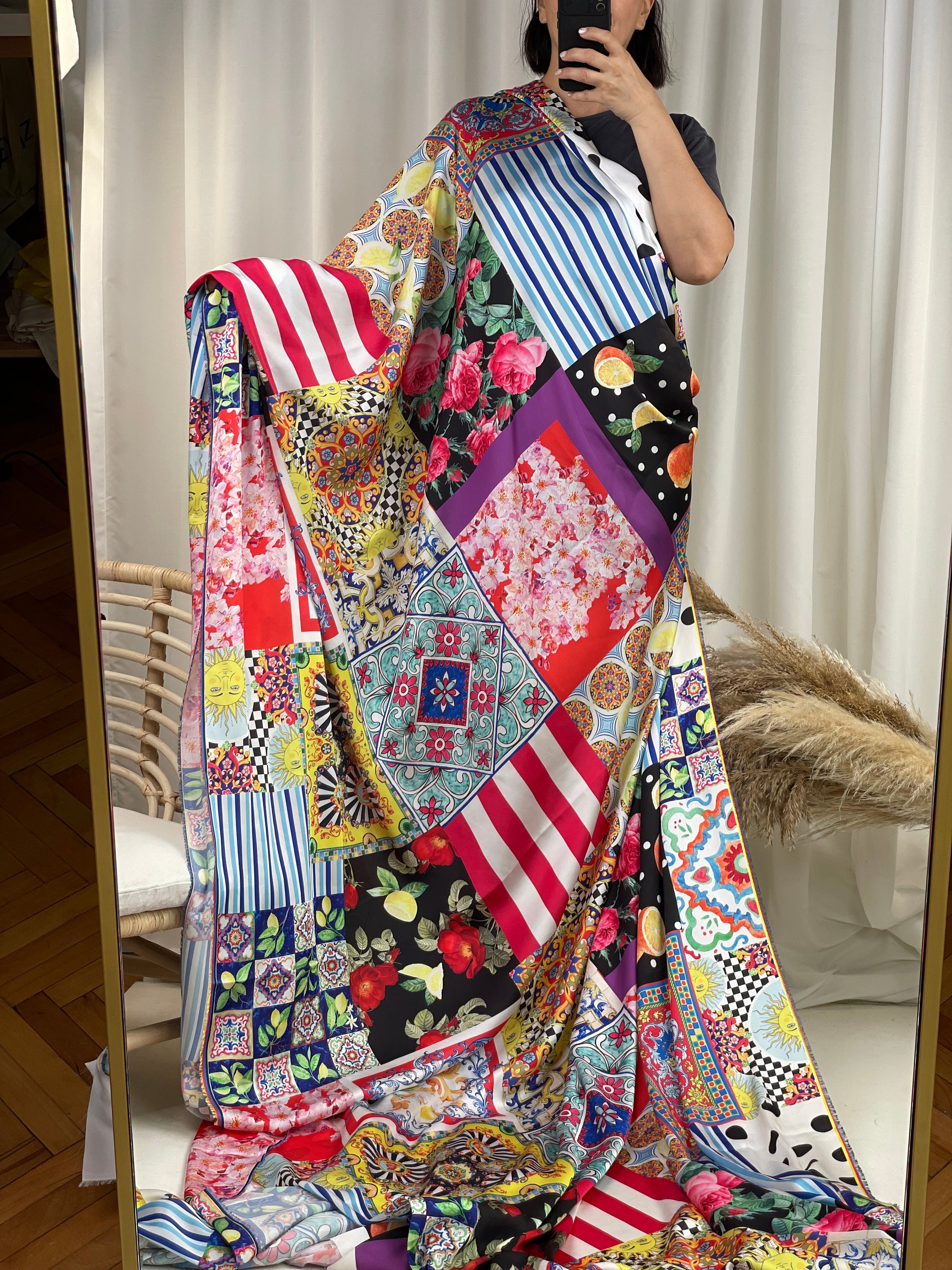 Luxury Patchwork Silky Satin Fabric& Exclusive Pattern printed on the ...