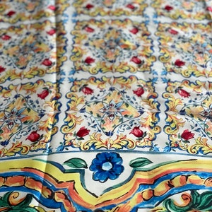 Majolica Sicilian Panel Pattern Silky Satin Fabric-digital Print is ...