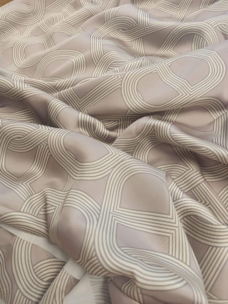 Vintage Silky Satin Fabric: Stone Color Retro Print, 1.64 Yards - Etsy