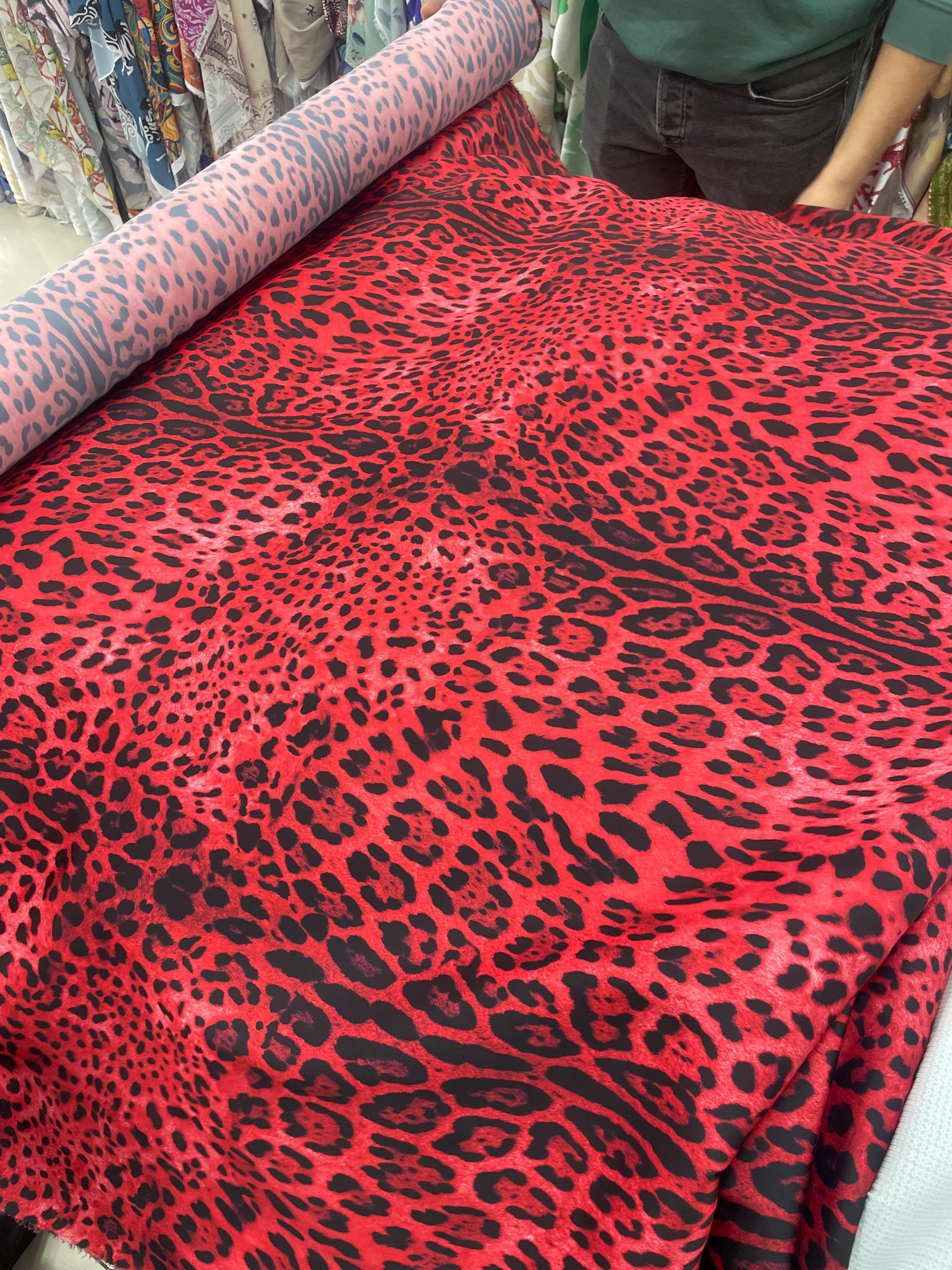 Red Leopard Crepe Fabric -(possibility of Printing on Different Fabric ...