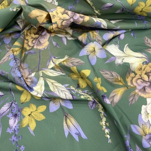 Green Flower Design Dacron Cotton Poly. Shirting Fabric-printed on ...