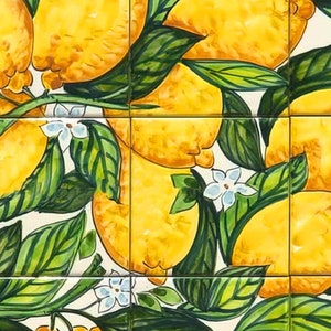 Sicilian Tile Style Pattern Linen Fabric Lemon Pattern-majolica Design ...