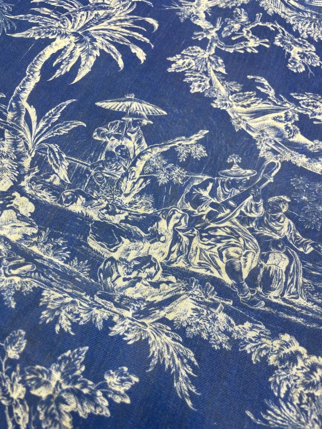Victorian Era - Blue Linen Fabric-vintage Fabric- (you Can Order Your ...