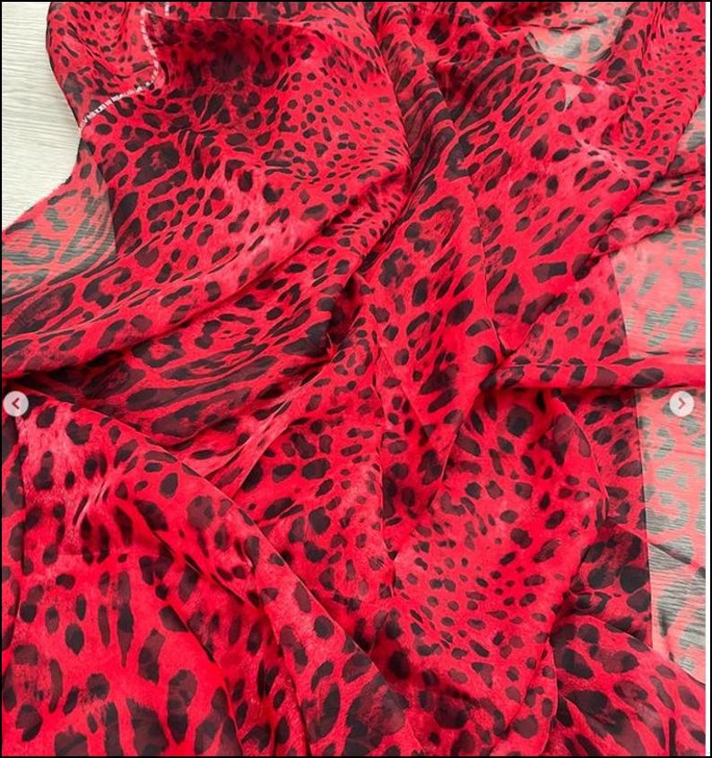 Red Leopard Crepe Fabric -(possibility of Printing on Different Fabric ...