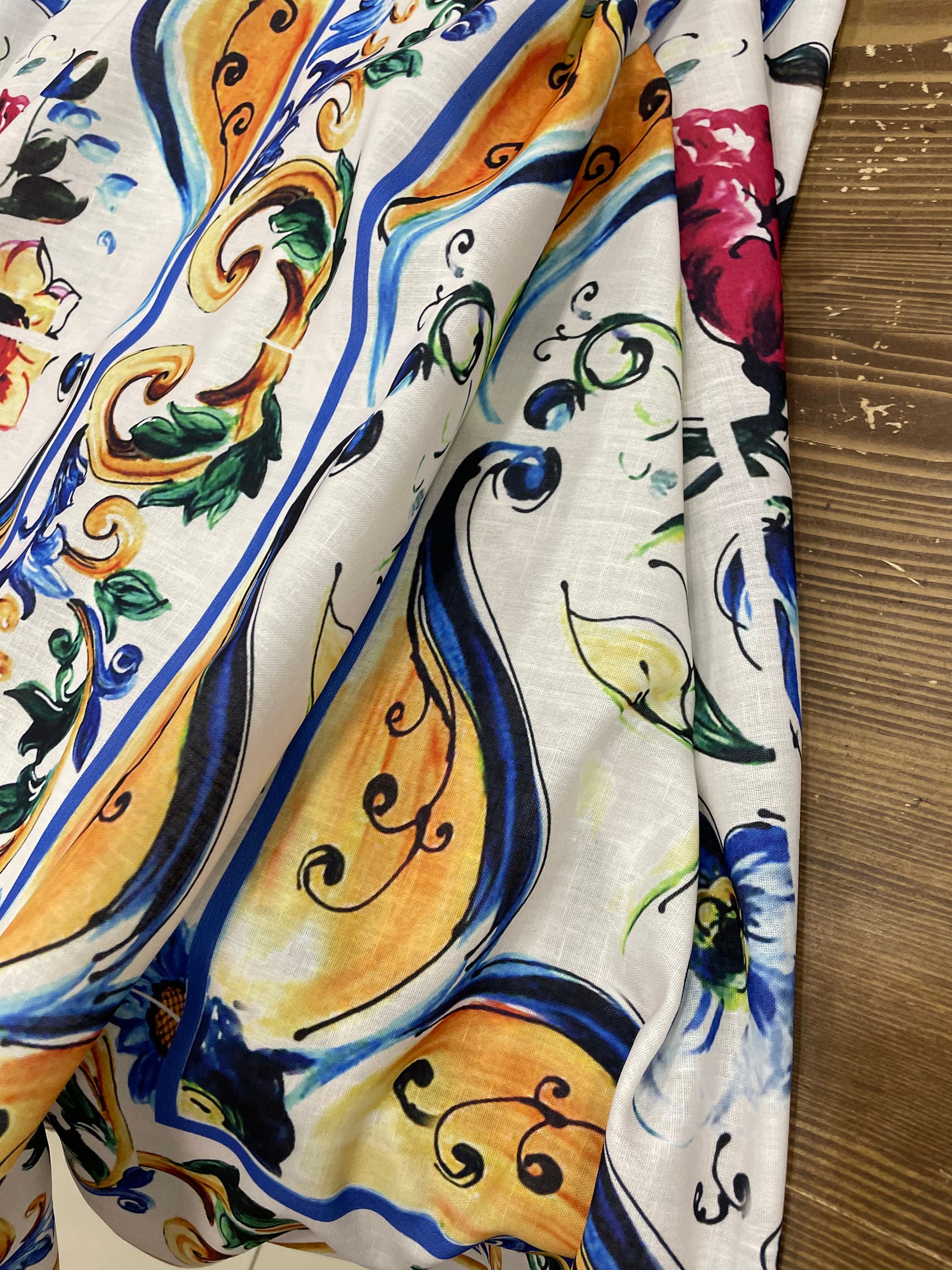 Majolica Sicilian Pattern Linen Fabric Highquality Fabric - Etsy