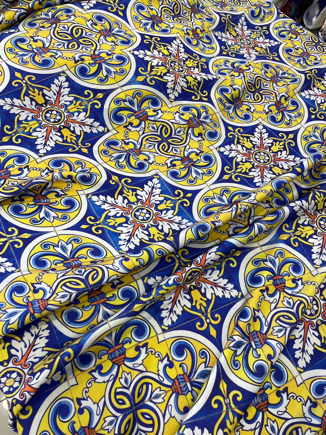 Portugal Tiles Silky Satin Fabric: Exclusive Pattern Print - Etsy
