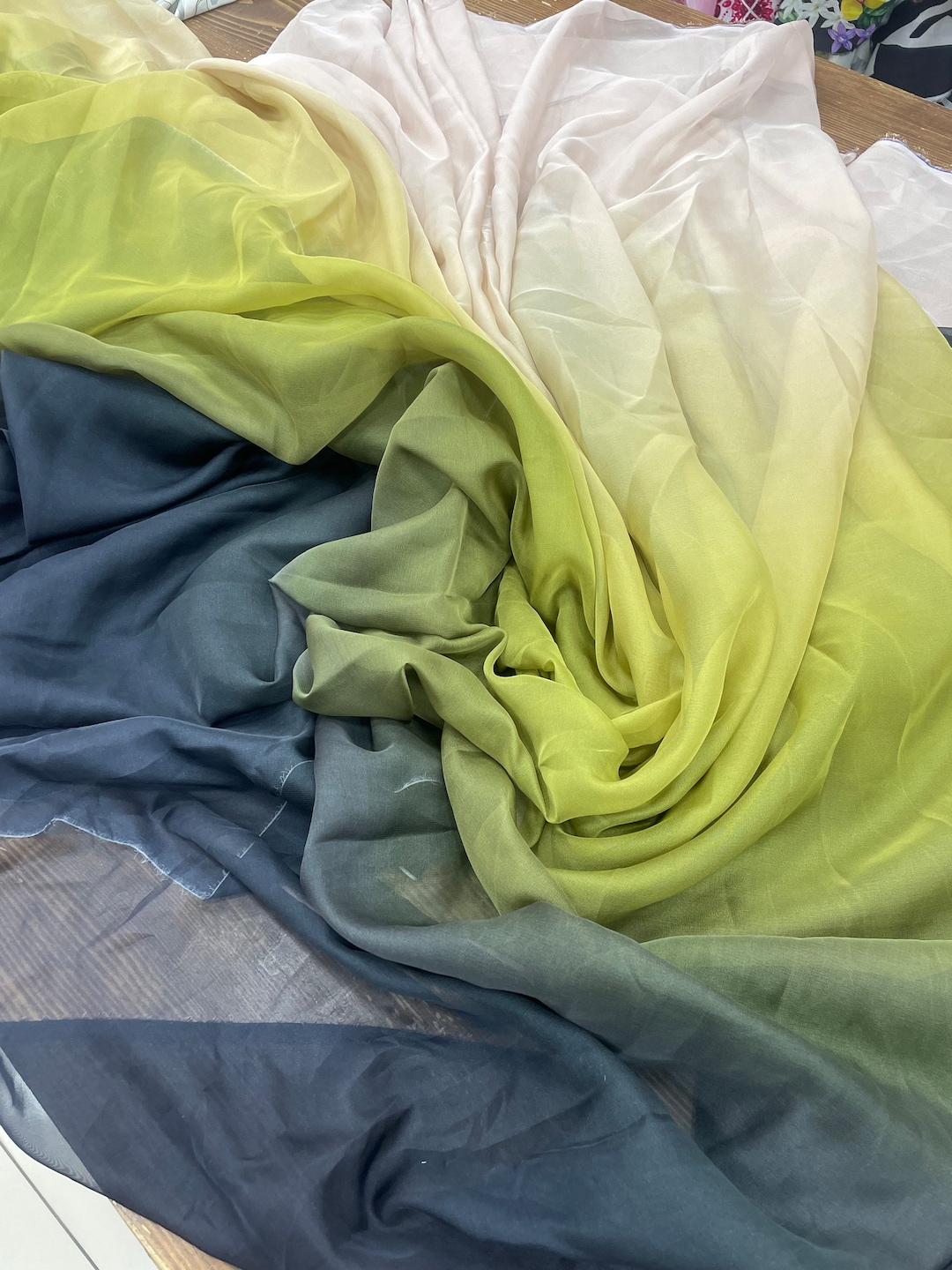 In Shades of Green Ombre Pattern Silky Chiffon Fabric -dress Fabrics ...
