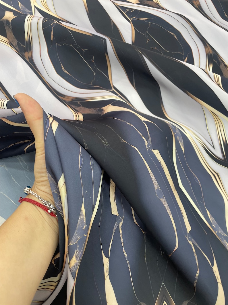 Golden Marble Silky Satin Fabric: Black & Gold Dress Material - Etsy