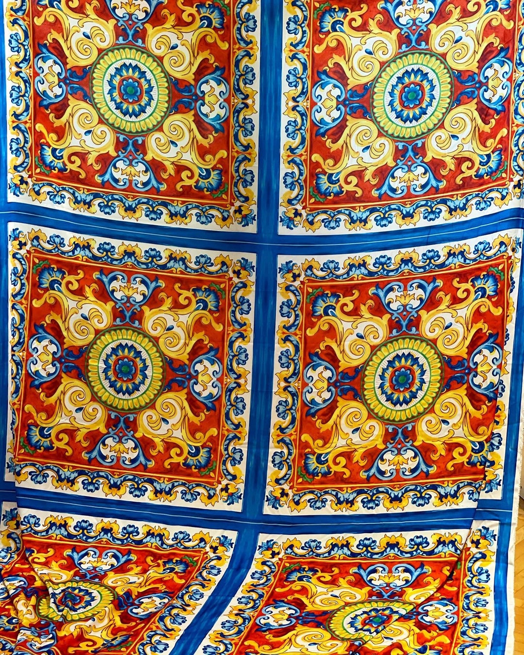 Sicilian Pattern Silky Crepe Fabric, Panel Fabric- Highquality Fabric ...