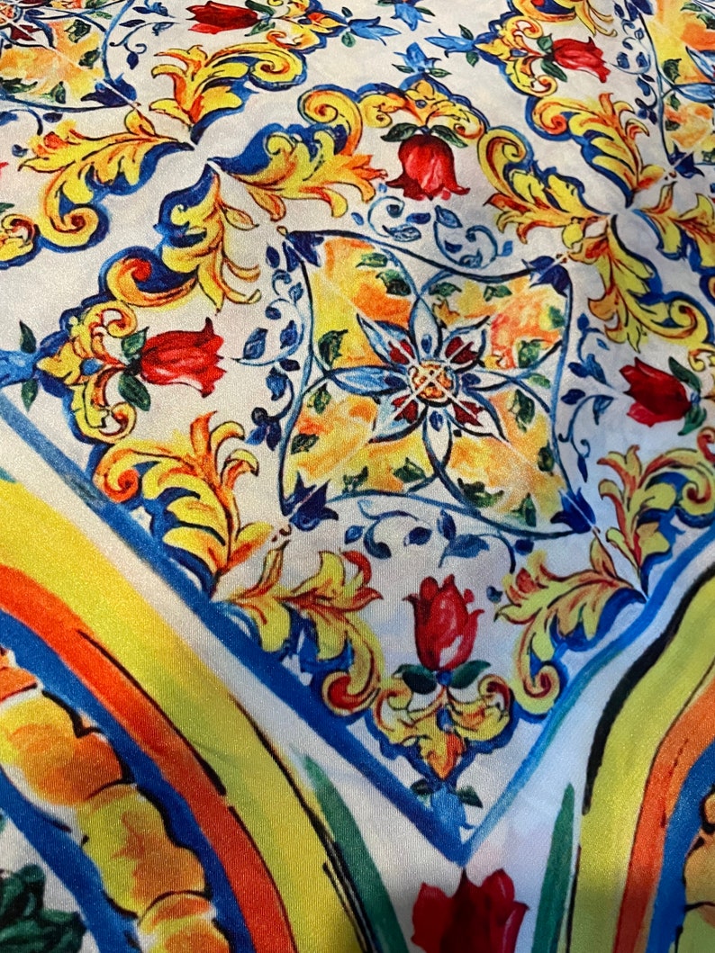 Majolica Sicilian Panel Pattern Silky Satin Fabric-digital - Etsy