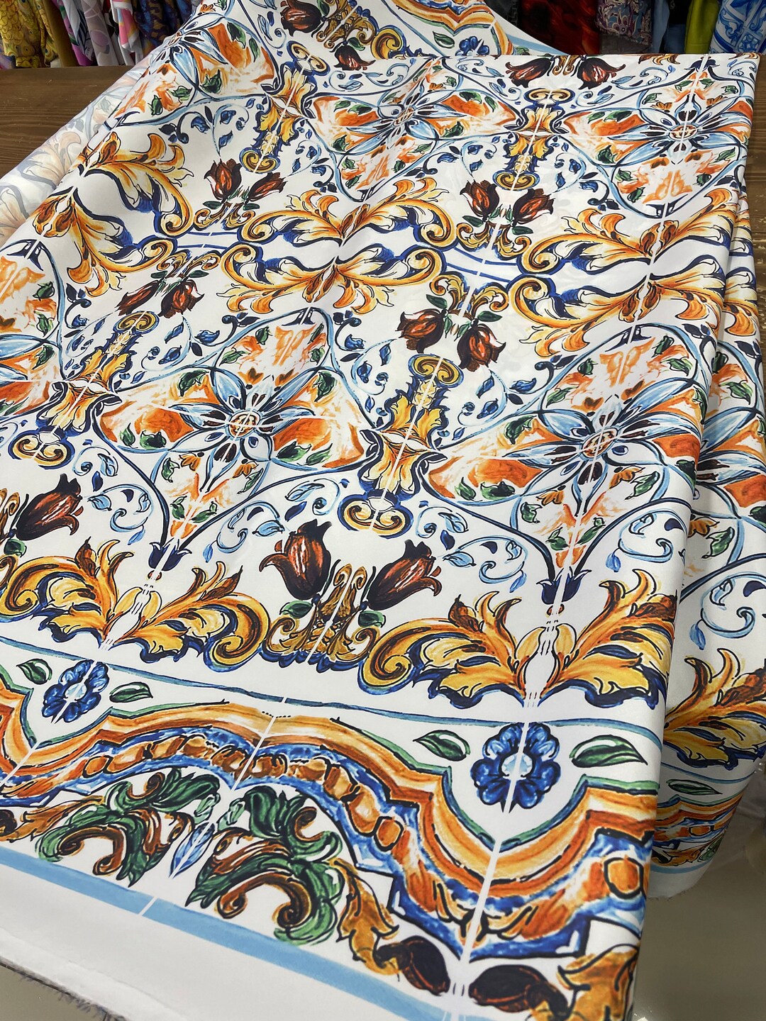 Majolica Sicilian Pattern Crepe Fabric- (opportunity of Digital ...