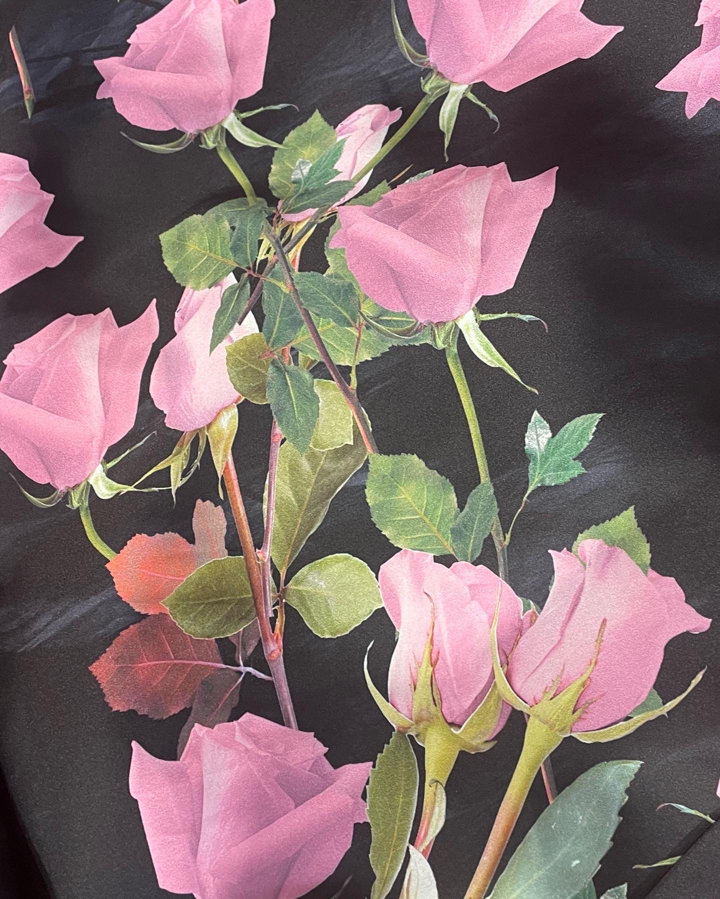 Pink Rose Silky Satin Fabric-high Quality Digital Print Pattern ...