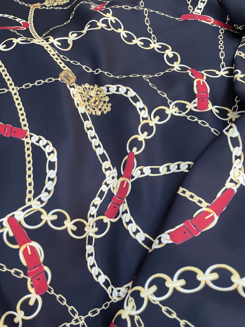 Luxury Gold Chain & Red Belt Crepe Fabric, Baroque Designer Style - Etsy