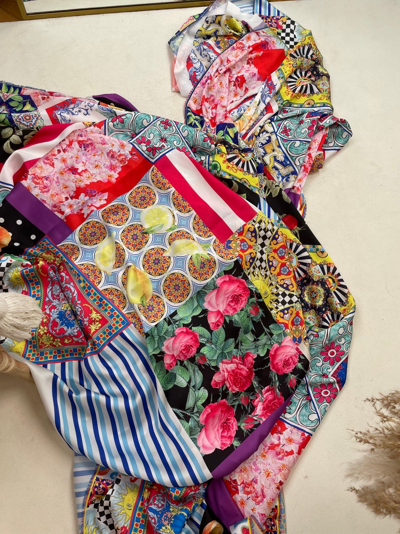 Luxury Patchwork Silky Satin Fabric& Exclusive Pattern printed on the ...