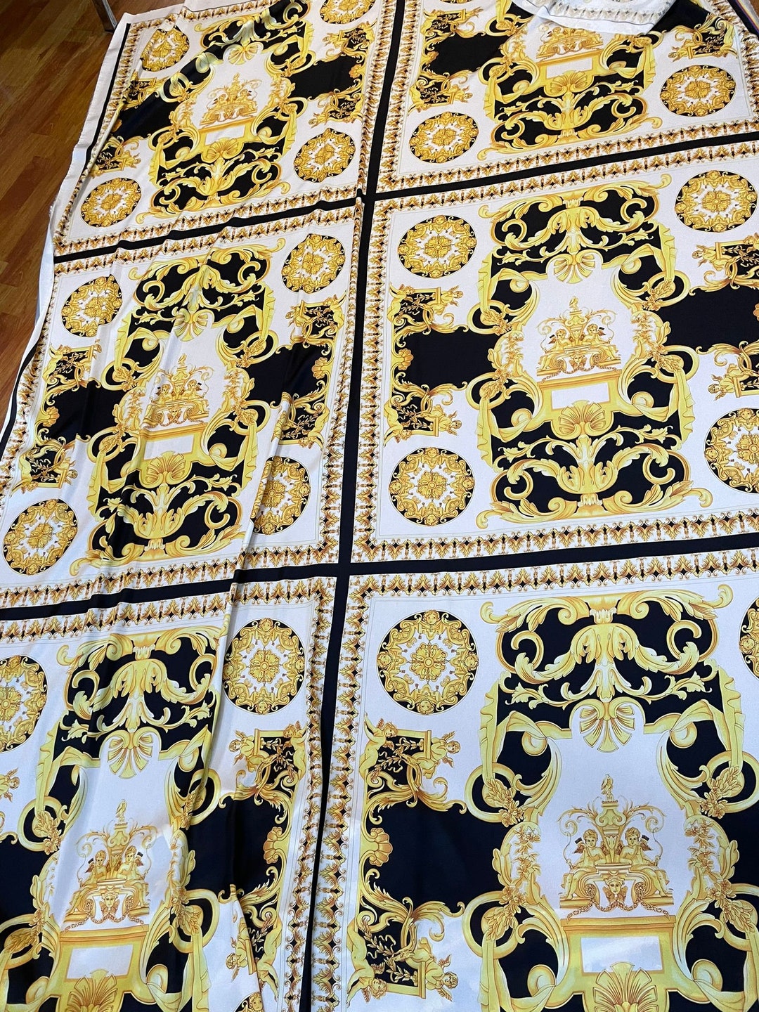 Baroque Black-gold Panel Silky Satin Fabric-highquality Fabricyou Can ...