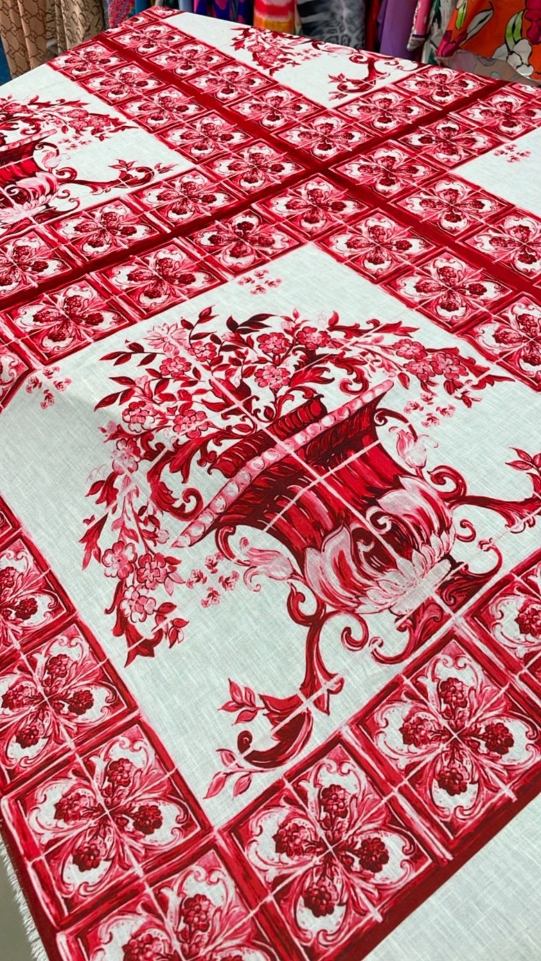 Red-white Pattern Linen Fabric-skirt-blouse-tablecloth-pillowcase ...