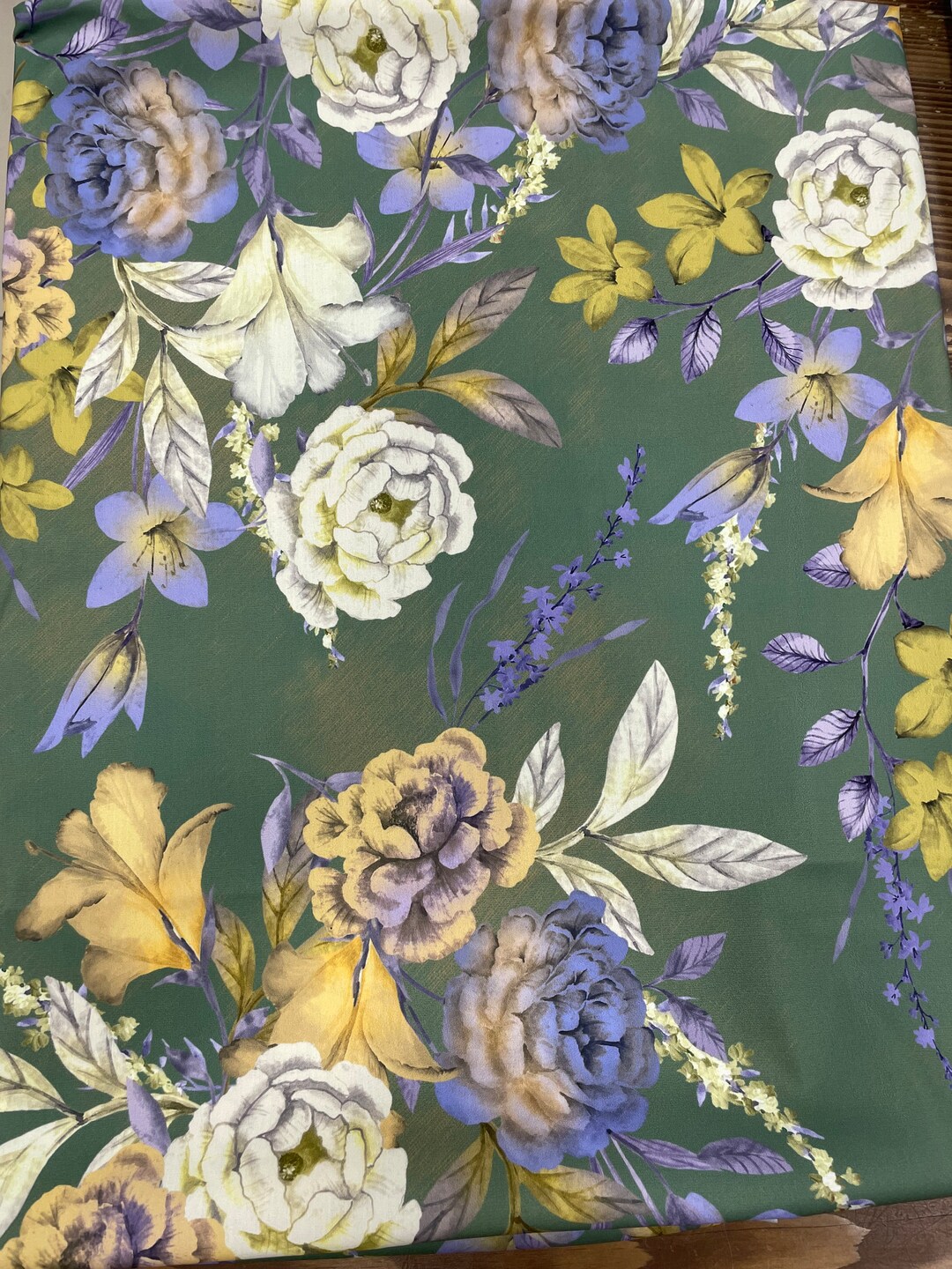 Green Flower Design Dacron Cotton Poly. Shirting Fabric-printed on ...